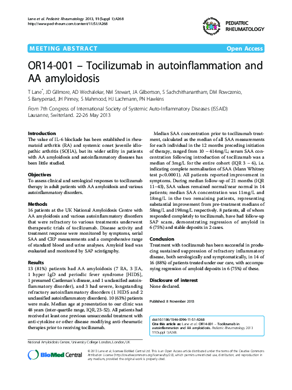 (PDF) OR14-001 – Tocilizumab in autoinflammation and AA amyloidosis ...