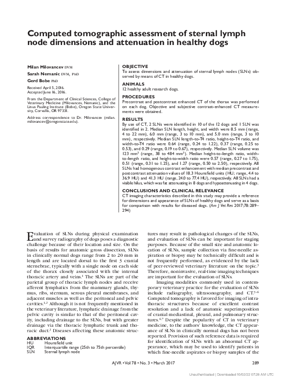 (PDF) Computed tomographic assessment of sternal lymph node dimensions ...