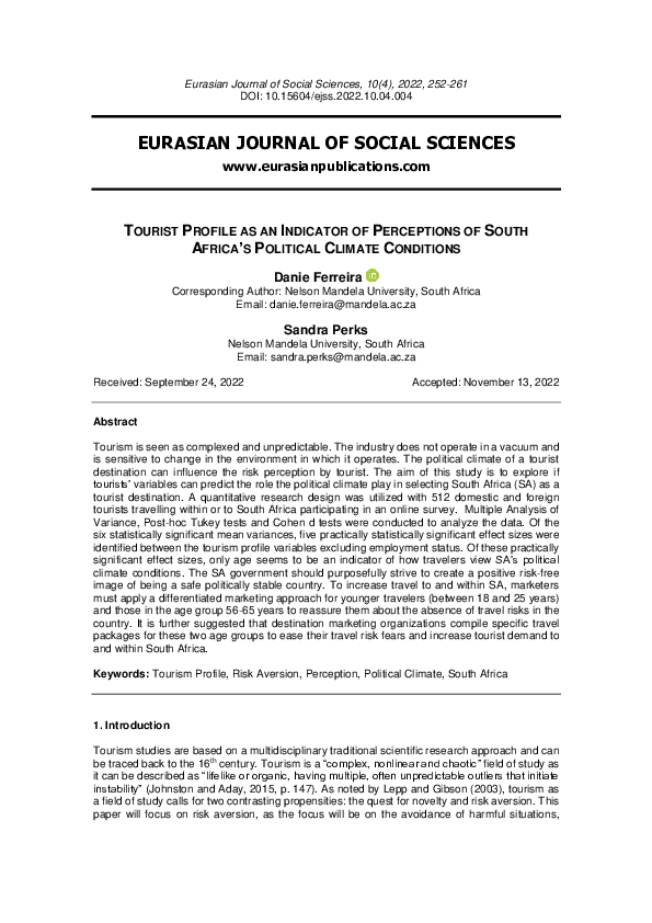 (PDF) Tourist Profile as an Indicator of Perceptions of South Africa’s ...