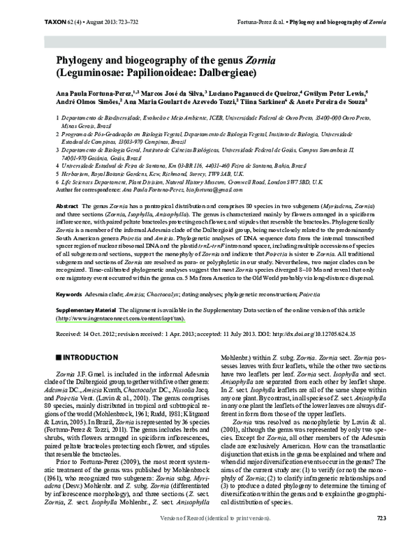 (PDF) Phylogeny and biogeography of the genus Zornia (Leguminosae ...