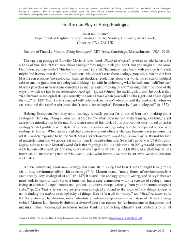 (PDF) The Serious Play of Being Ecological