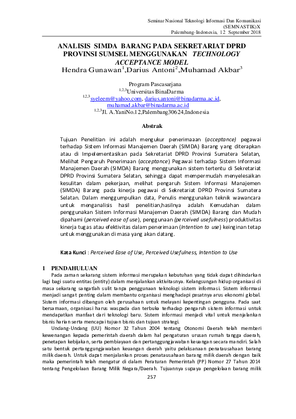 (PDF) Analisis Simda Barang Pada Sekretariat DPRD Provinsi Sumsel Menggunakan Technology ...