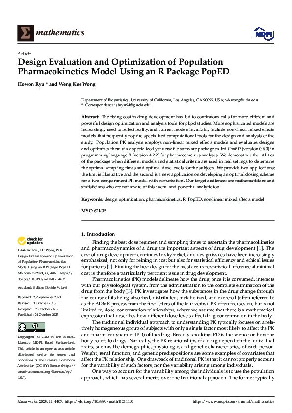 (PDF) Design Evaluation and Optimization of Population Pharmacokinetics ...