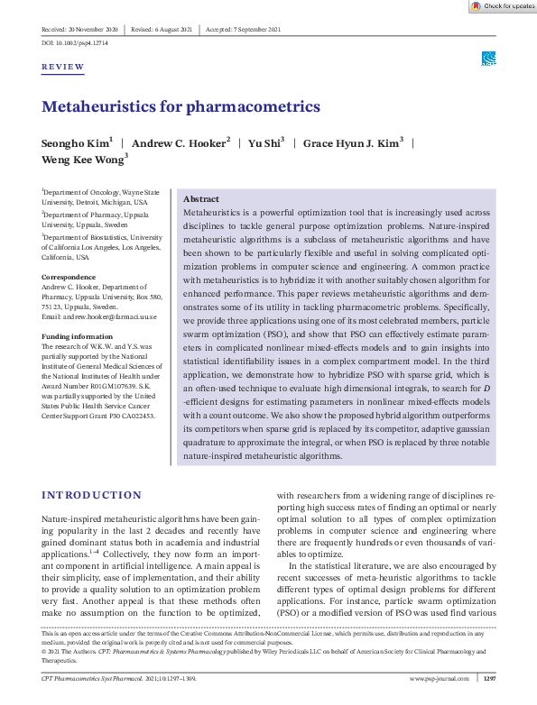 (PDF) Metaheuristics for pharmacometrics