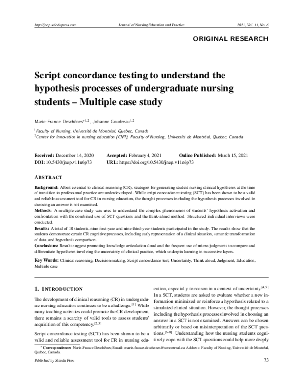 (PDF) Script concordance testing to understand the hypothesis processes ...
