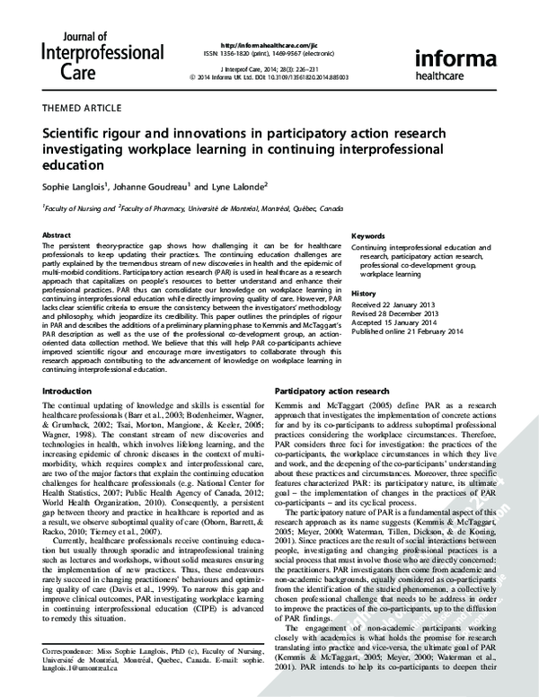 (PDF) Scientific rigour and innovations in participatory action ...
