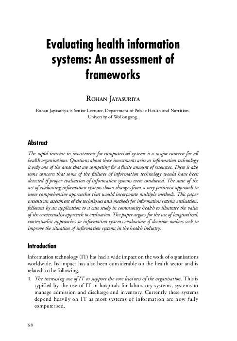 (PDF) Evaluating health information systems: An assessment of frameworks