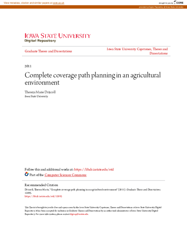 (PDF) Complete coverage path planning in an agricultural environment