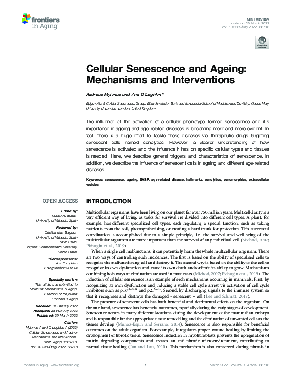 (PDF) Cellular Senescence and Ageing: Mechanisms and Interventions