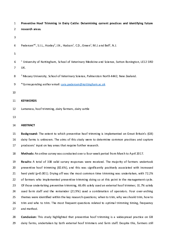 (PDF) Preventive hoof trimming in dairy cattle: Determining current ...