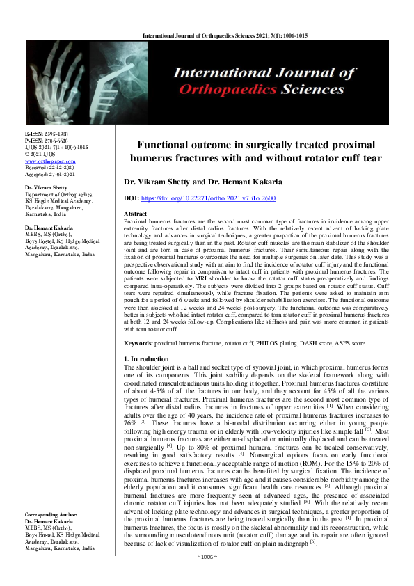 (PDF) Functional outcome in surgically treated proximal humerus fractures with and without ...