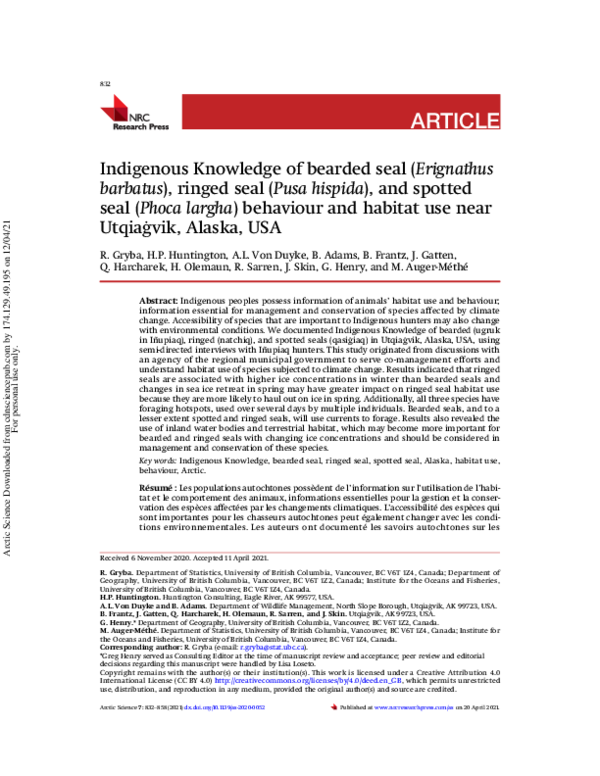 (PDF) Indigenous Knowledge of bearded seal (Erignathus barbatus ...