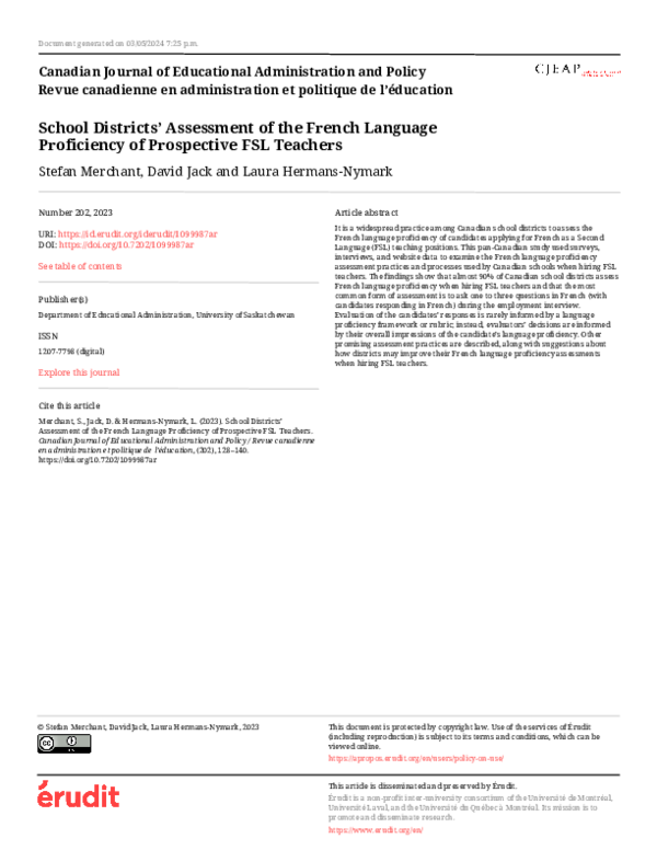 (PDF) School Districts’ Assessment of the French Language Proficiency ...