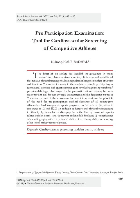 (PDF) Pre Participation Examination: Tool for Cardiovascular Screening ...