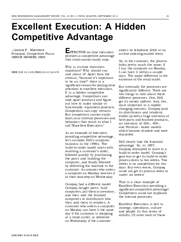 (PDF) Excellent execution: a hidden competitive advantage