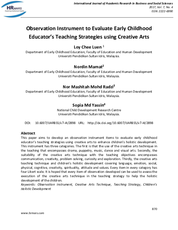(PDF) Observation Instrument to Evaluate Early Childhood Educatorâ s ...