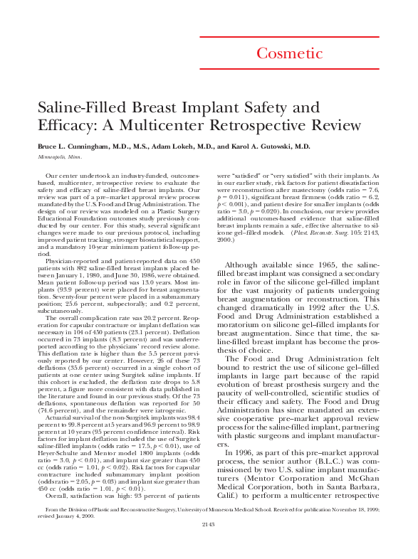 (PDF) Saline-Filled Breast Implant Safety and Efficacy: A Multicenter ...