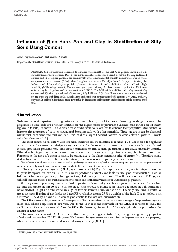 (PDF) Influence of Rice Husk Ash and Clay in Stabilization of Silty ...