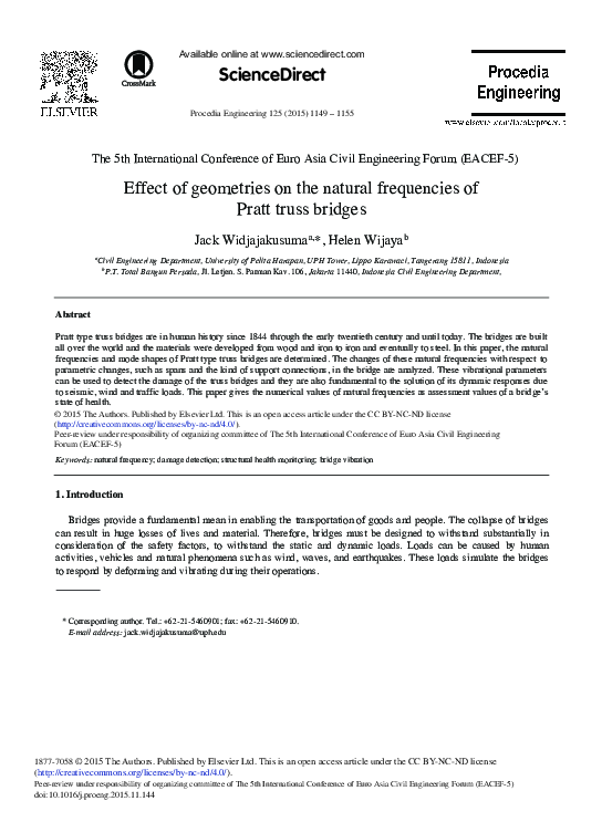 (PDF) Effect of Geometries on the Natural Frequencies of Pratt Truss Bridges