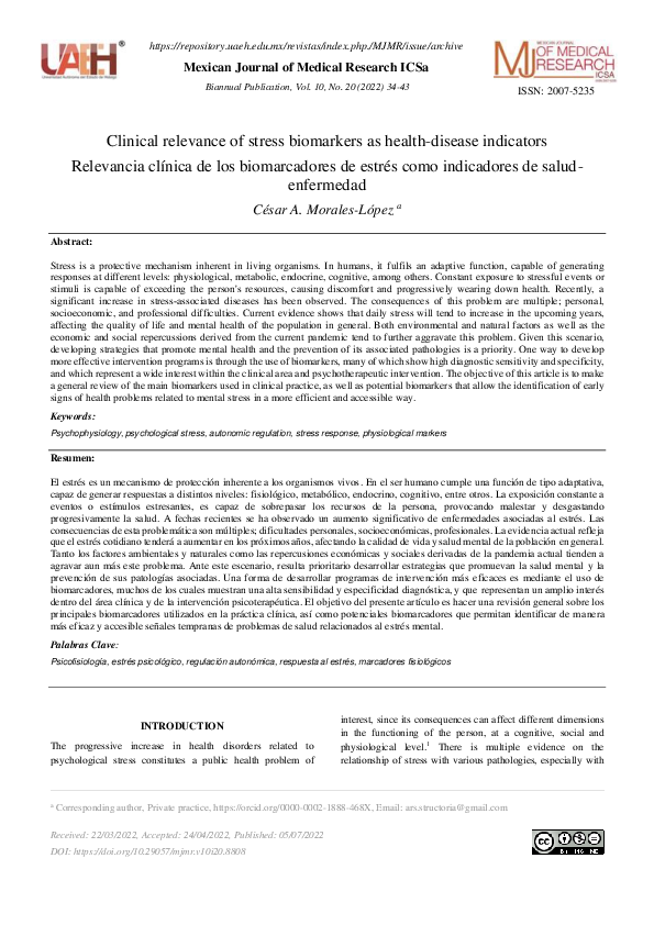 (PDF) Stress Biomarkers: Clinical Health Indicators
