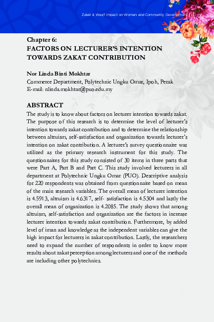 (PDF) Factors On Lecturer’s Intention Towards Zakat Contribution