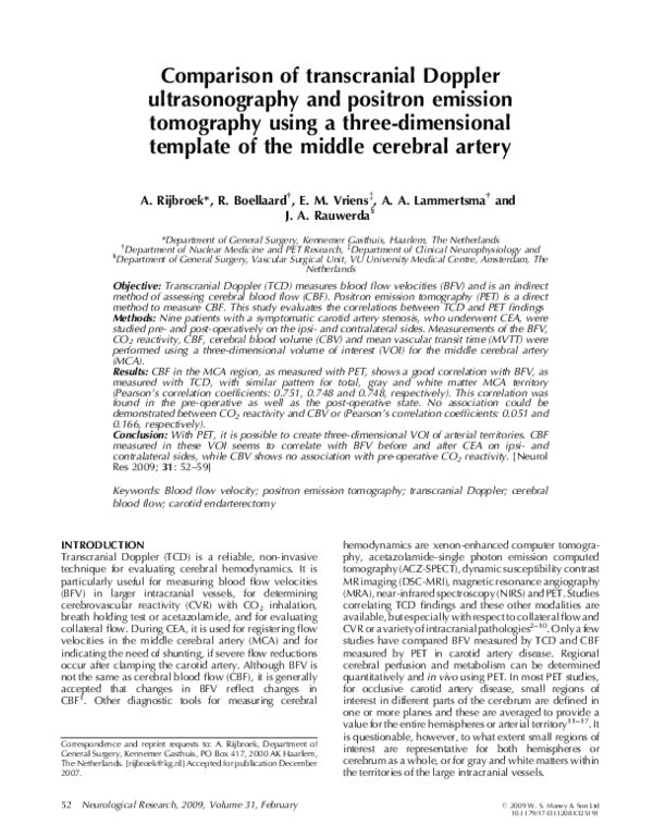 (PDF) Comparison of Transcranial Doppler Ultrasonography and ...