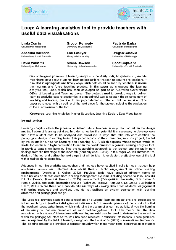 (PDF) Loop: A learning analytics tool to provide teachers with useful data visualisations