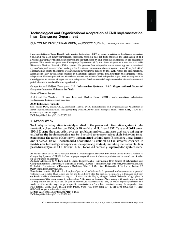 (PDF) Technological and Organizational Adaptation of EMR Implementation in an Emergency ...