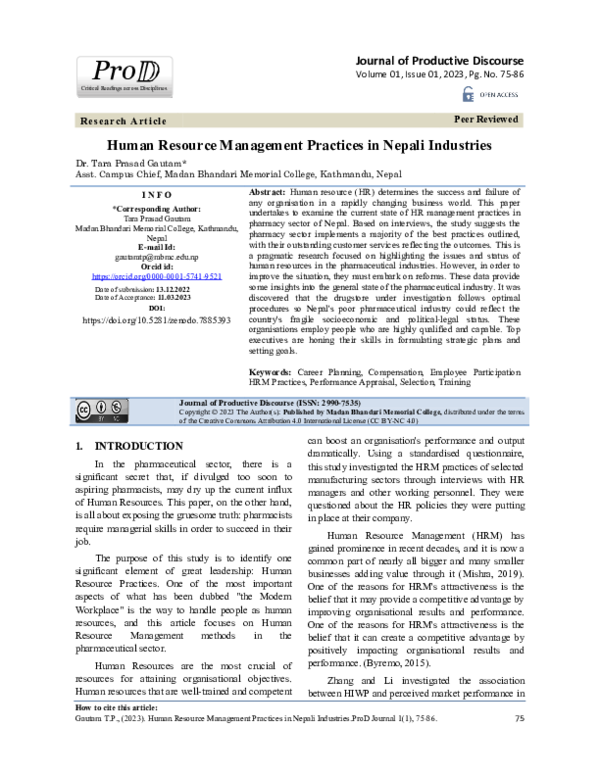 (PDF) Human Resource Management Practices in Nepali Industries
