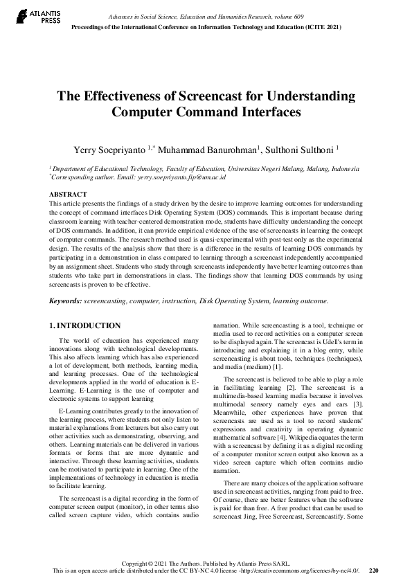 (PDF) The Effectiveness of Screencast for Understanding Computer Command Interfaces