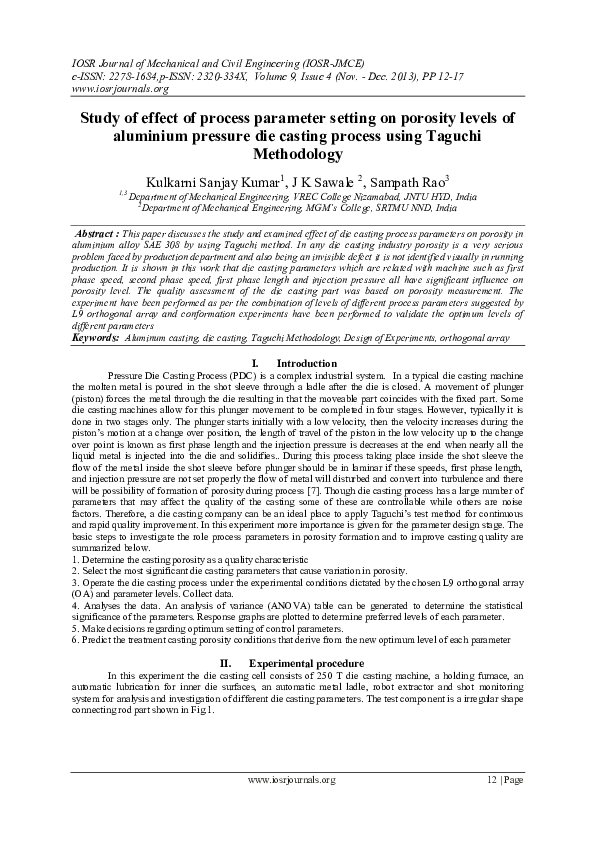 (PDF) Study of effect of process parameter setting on porosity levels of aluminium pressure die ...