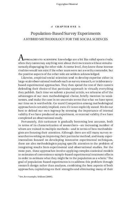 (PDF) Chapter One. Population-Based Survey Experiments A Hybrid. Methodology for the Social Sciences