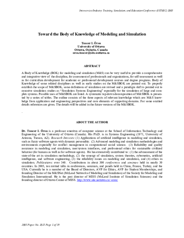 (PDF) Toward the Body of Knowledge of Modeling and Simulation