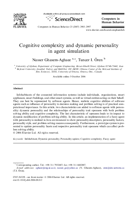 (PDF) Cognitive complexity and dynamic personality in agent simulation
