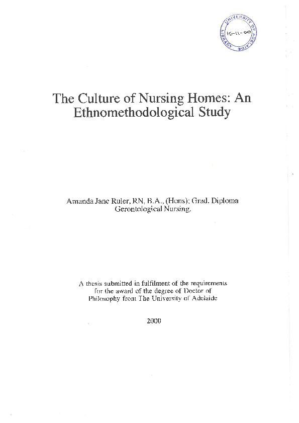 (PDF) Culture of nursing homes : an ethnomethodological study / Amanda ...