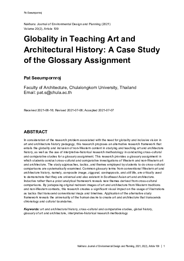 (PDF) Globality in Teaching Art and Architectural History: A Case Study of the Glossary Assignment