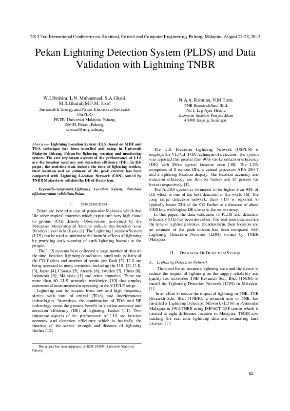 (PDF) Pekan Lightning Detection System (PLDS) and Data Validation with ...