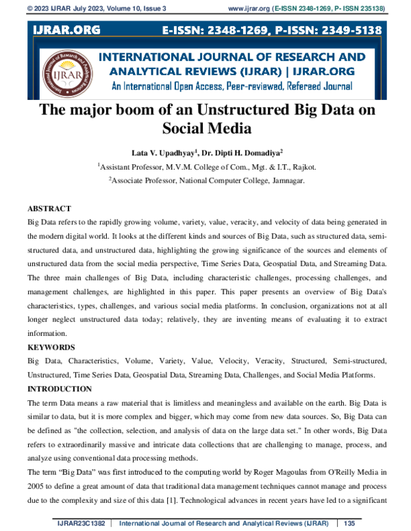 (PDF) The major boom of an Unstructured Big Data on Social Media