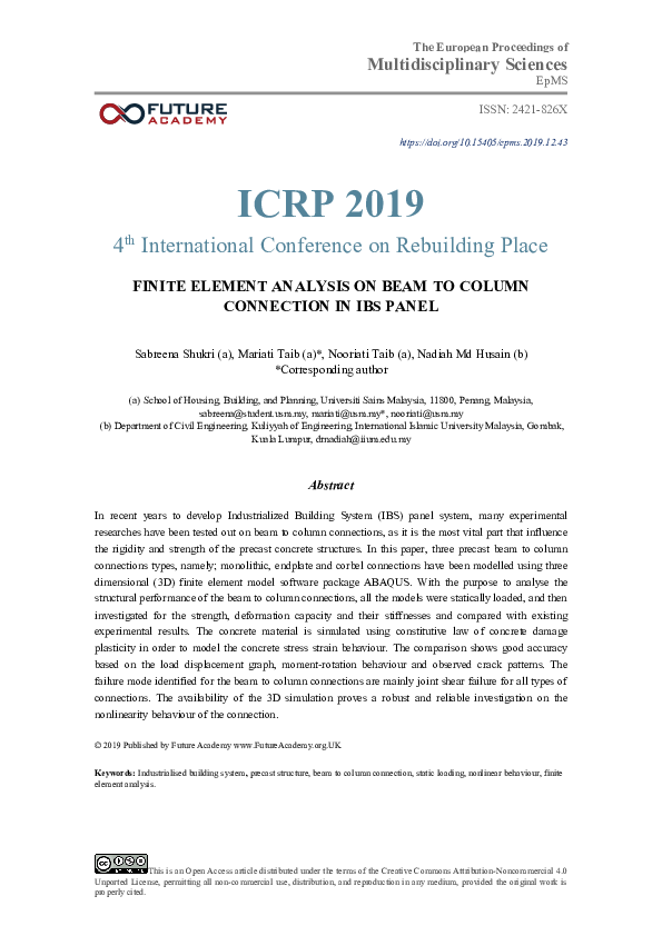 (PDF) Finite Element Analysis On Beam To Column Connection In Ibs Panel