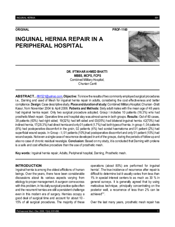 (PDF) Inguinal Hernia Repair in a Peripheral Hospital