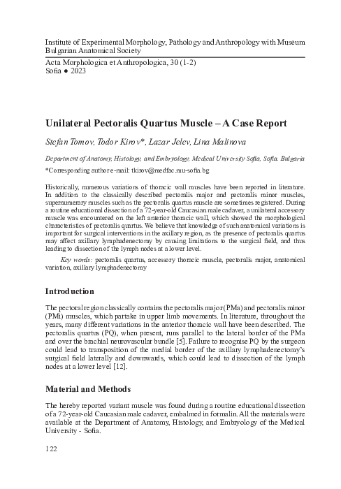 (PDF) Unilateral Pectoralis Quartus Muscle – A Case Report