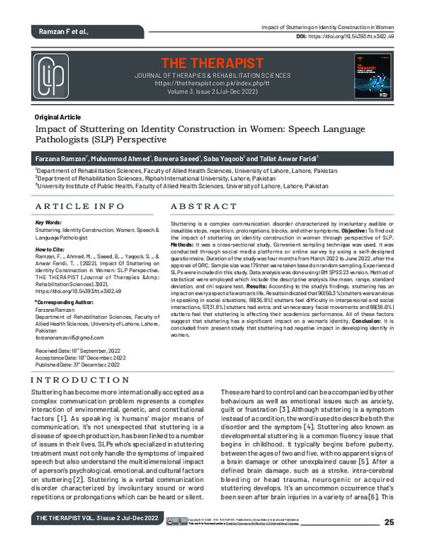 (PDF) Impact of Stuttering on Women's Identity: SLP Insights