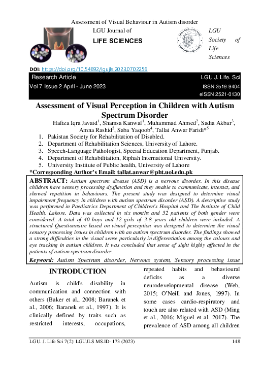 (PDF) Assessment of Visual Perception in Children with Autism Spectrum ...