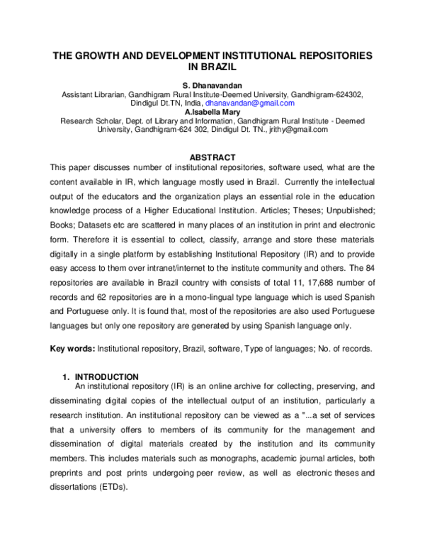 (PDF) The Growth and Development Institutional Repositories in Brazil
