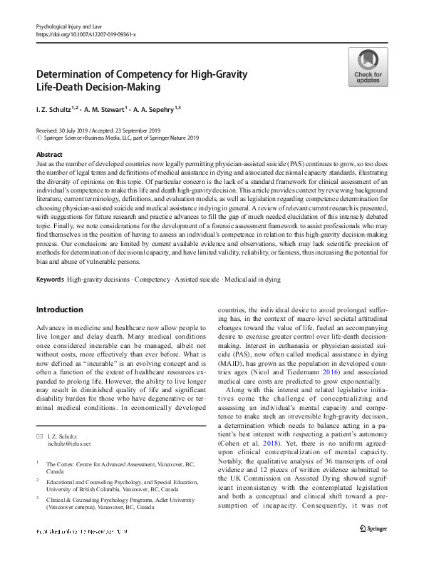 (PDF) Determination of Competency for High-Gravity Life-Death Decision ...