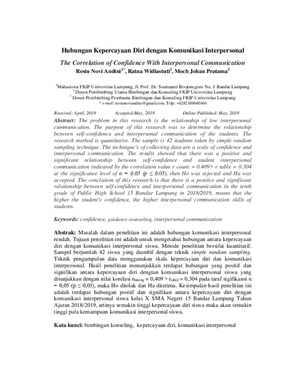 (PDF) Hubungan Kepercayaan Diri dengan Komunikasi Interpersonal