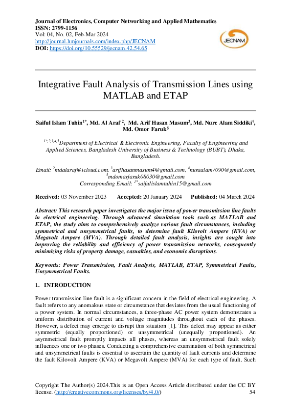 (PDF) Integrative Fault Analysis of Transmission Lines using MATLAB and ETAP