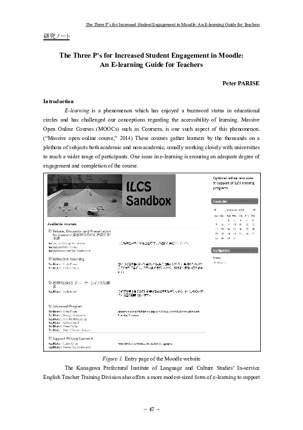 (PDF) The Three P's for Increased Student Engagement in Moodle : An E-learning Guide for Teachers