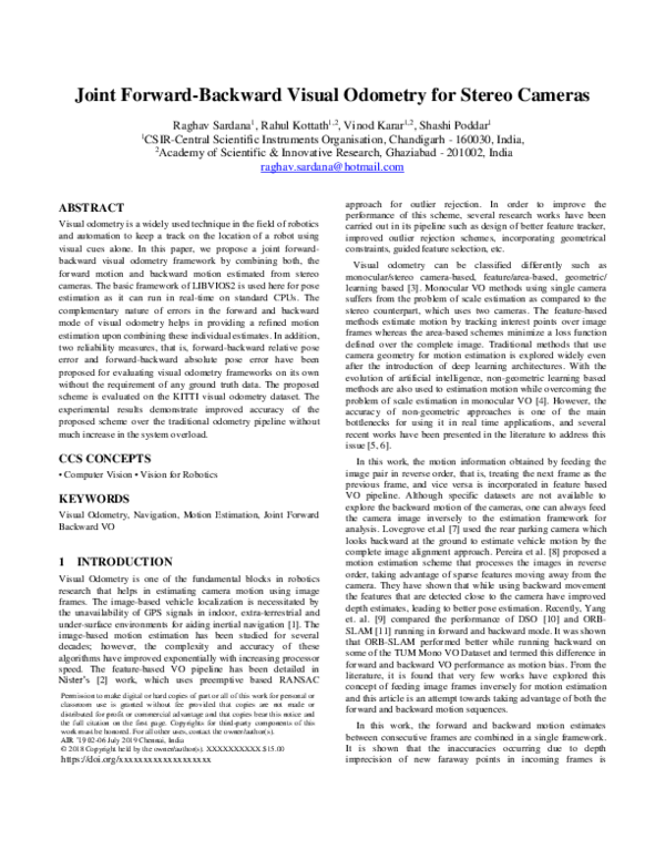 (PDF) Joint Forward-Backward Visual Odometry for Stereo Cameras