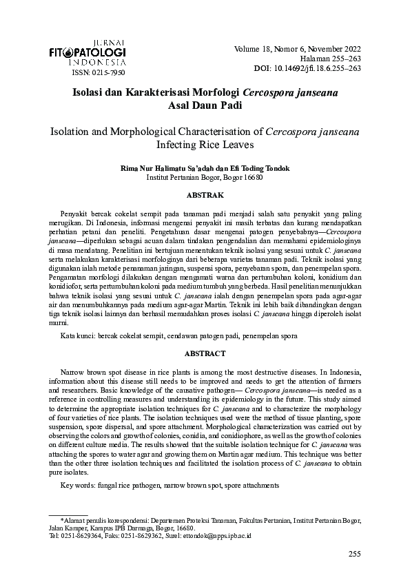 (PDF) Isolation and Morphological Characterisation of Cercospora ...
